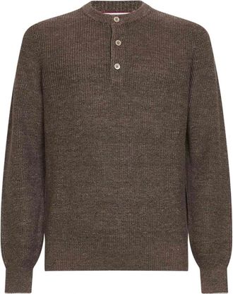 Brunello Cucinelli Homme, Pulls, Brun, Taille: L Pull avec col Henley