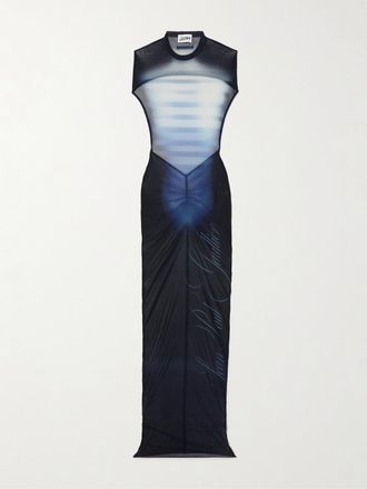 Jean Paul Gaultier Le M&acirc;le Maxikleid Aus Stretch-mesh Mit Raffungen Und Print - Blau