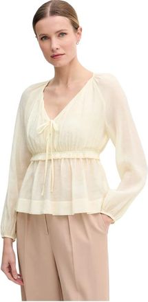Gaud&igrave; Femme, Blouses et Chemises, Jaune, Taille: 38 FR Blouse &agrave; col V nou&eacute;