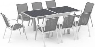 IDMarket Salon de jardin POLY extensible table 90-180 CM et 8 chaises blanc et gris