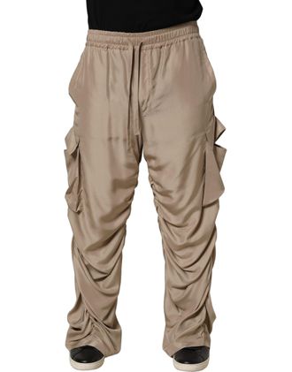 Dolce & Gabbana Mens Silk Ruched Cargo Joggers Brown
