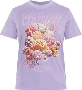 Versace Jeans Couture Femme, Tops, Violet, Taille: 36 FR Printed Embellished Cotton-Jersey T-Shirt