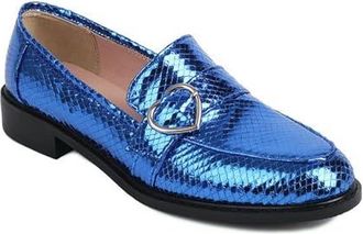 Generic Mocassins tendance &agrave; enfiler avec bout rond et boucle en forme de coeur pour femme, bleu, 40.5 EU