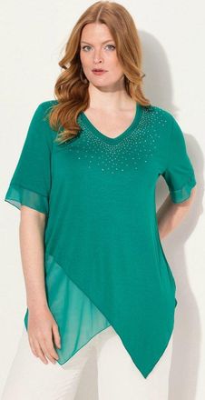 Ulla Popken Druckbluse Bluse Layering-Look Mesh/Jersey Zipfelsaum
