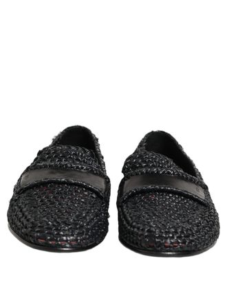 Dolce & Gabbana Mens Black Woven Raffia Slip On Loafers Shoes Viscose