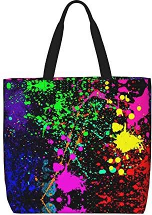 Generic Sac Fourre-Tout &Eacute;claboussures N&eacute;on Phosphorescentes Sac &Agrave; Bandouli&egrave;re En Toile Avec Poign&eacute;es R&eacute;utilisable Sacs En Toile &Eacute;paule, Pour &Eacute;cole, Voyage, Bu