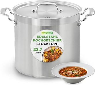 Nutrichef NutriChef Kochtopf Gro&szlig;, 23L- &Oslash; 34cm, Suppentopf Edelstahl Induktion f&uuml;r Alle Herdarten Geeignet, Sp&uuml;lmaschinenfest mit 3 Dampfventilen, Ideal f&uuml;r Vor