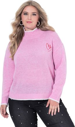 Miamoda Damen gro&szlig;e Gr&ouml;&szlig;en &Uuml;bergr&ouml;&szlig;en Plus Size Pullover, gesticktes Herz, Stehkragen Flamingo 46+ 845928805-46+