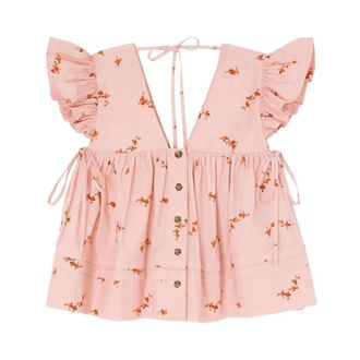 Ganni Bedruckte Stretch-Baumwollbluse mit Engels&auml;rmeln - - Blouses & Shirts - Damen - Rosa - S
