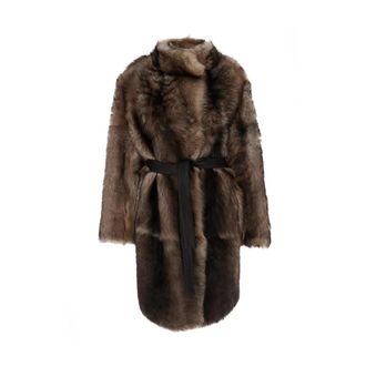 Yves Salomon G&uuml;rtel-Shearling-Mantel - - Jackets - Damen - Braun - M
