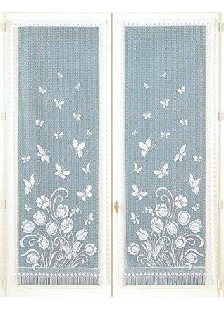 HOME MAISON Home Maison Paire de Vitrages Frangés et Dentellés, Polyester, Blanc, 120x60 cm