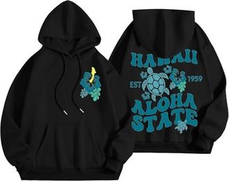 Generic Sweat-shirt à capuche pour femme - Sweat à capuche surdimensionné avec tortue - Imprimé des deux côtés - Haut mignon à manches longues - Sweatshirts d