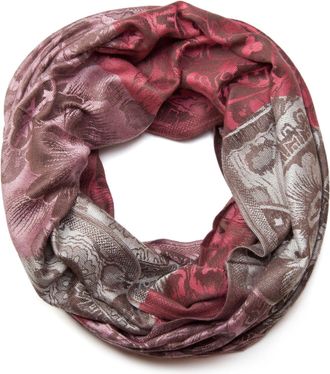 styleBREAKER Damen Loop Schlauchschal mit Blumen, Hibiskus Bl&uuml;ten, Paisley Muster, warm und weich, Tuch, Schal 01018058, Farbe:Koralle-Rosa-Hellgrau