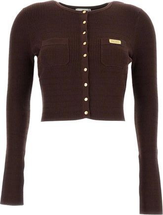 Elisabetta Franchi Femme, Pulls, Brun, Taille: 40 FR Cardigan in maglia a micro-trecce