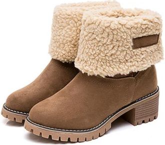 Generic Bottines dhiver pour femme avec doublure en fourrure &agrave; talon &eacute;pais, confortables &agrave; enfiler &agrave; talon moyen et &eacute;pais en daim, kaki, 7