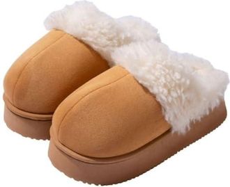 Generic Chaussons confortables en peluche avec un talon de 4 cm, adapt&eacute;s pour une utilisation en int&eacute;rieur et en ext&eacute;rieur, kaki, 37.5/38 EU