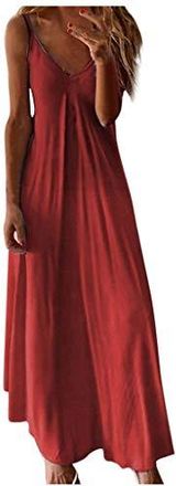 Generic Robe dété bohème pour femme - Col en V - Robe aérée - Dégradé de couleurs - Robe longue sans manches - Robe de plage sexy à bretelles spaghetti - Robe