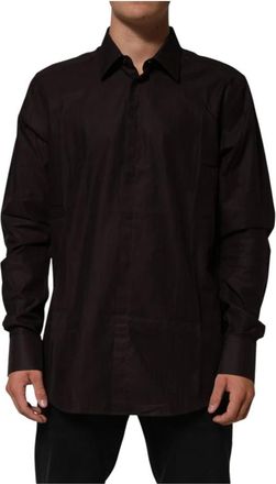 Dolce & Gabbana Homme, Chemises, Brun, Taille: XS Martini Cotton Long Sleeve Shirt