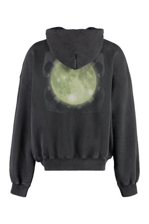 Off-white Mens Hooded Sweatshirt With Back Print Grey Cotton Jumpers Sweater
