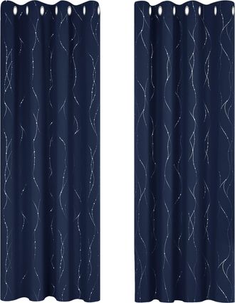 Deconovo Verdunkelungsgardinen mit Ösen Blickdichte Vorhänge Extra Warm Schlafzimmer für Junge, 175x140 cm(HöhexBreite), Dunkelblau, 2er Set
