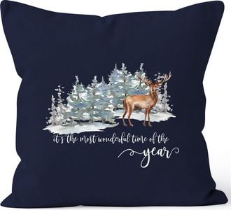 Autiga Kissenbezug Weihnachten Its The Most Wonderful time of The Year Hirsch Weihnachtsmotiv Navy 40cm x 40cm