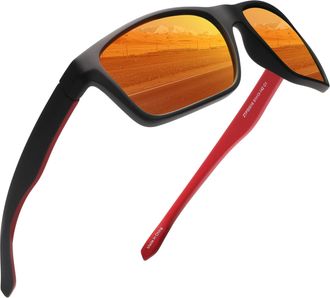 JIM HALO Polarisiert Sport Sonnenbrille Spiegel Wickeln Um Fahren Angeln Damen Herren(Schwarz/Spiegel Orange)