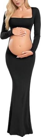 Feoya Femme Enceinte Robe Grossesse Mariage Dame Robe Longue Chic De Maternité Elegant Shooting De Soirée Sexy Grande Taille Noir M