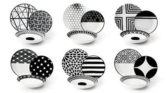 Excelsa 62496 Service dassiettes, Porcelaine, Blanc/Noir, 18 pi&egrave;ces