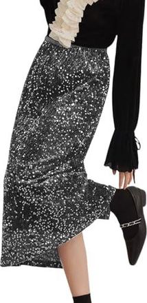 Generic Costume de Carnaval pour Femme - Jupe &agrave; Paillettes en Velours - Jupe enveloppante - Jupe Droite MIDI r&eacute;tro Scintillante