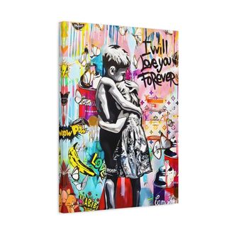 Generic I Will Love You Forever Banksy Canvas Wall Art, Inspired Pop Artwork Street Graffiti 18x24inch 45x60cm (Vertical) / 1.25inch 3.175cm