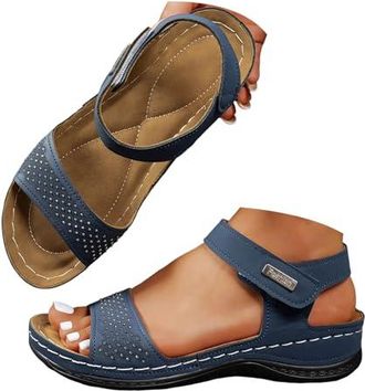 Generic Sandales de randonn&eacute;e confortables pour femme - Sandales d&eacute;t&eacute; habill&eacute;es - Soutien de la vo&ucirc;te plantaire - Sandales orthop&eacute;diques compens&eacute;es en cuir - 