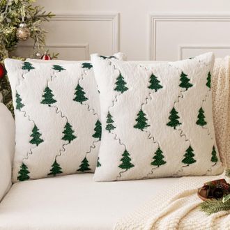 Miulee Weihnachten 2er Set Kissenbezug Weihnachtskissen Dekokissen K&uuml;nstlich Pelz Pl&uuml;schkissen Kissenbez&uuml;ge f&uuml;r Wohnzimmer Sofa Schlafzimmer, Weihnachtsbaum-