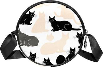 Generic Sac &agrave; bandouli&egrave;re rond pour femme, motif silhouette de chat, petit sac &agrave; dos &agrave; bandouli&egrave;re avec fermeture &eacute;clair, bretelles r&eacute;glables, sac &agrave; main rond