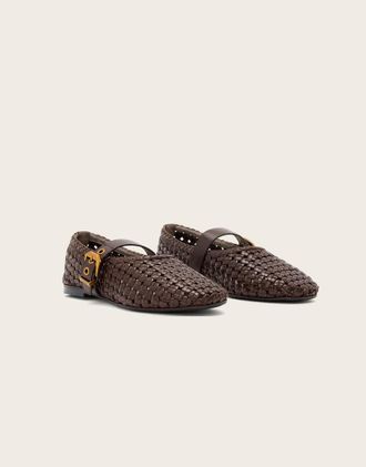 AllSaints Sabine - Ballerines en cuir avec bride &agrave; boucle dor&eacute;e - Marron