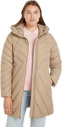 Tommy Hilfiger Veste en Duvet Femme Chevron Down Coat avec Capuche, Beige (Beige), M