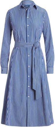 Ralph Lauren Femme, Robes, Bleu, Taille: 38 FR Robe-chemise ceintur&eacute;e en coton ray&eacute;