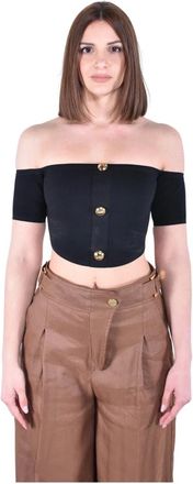 Elisabetta Franchi Femme, Tops, Noir, Taille: 38 FR Top Court Tricot En Maille &Agrave; Encolure Bateau