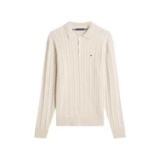 Tommy Hilfiger Polo-Shirt mit Zopfmuster - - Knitwear - Herren - Beige - XL