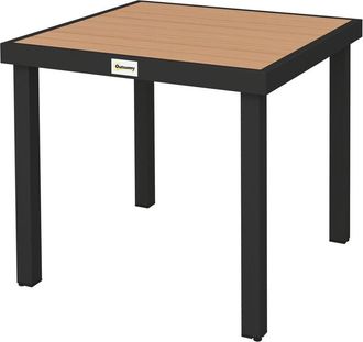 OUTSUNNY Table de jardin 2 personnes dim. 78 x 78 x 74 cm aluminium noir plastique effet bois naturel