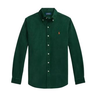 Ralph Lauren Homme, Chemises, Vert, Taille: M Chemise verte en velours c&ocirc;tel&eacute; avec logo