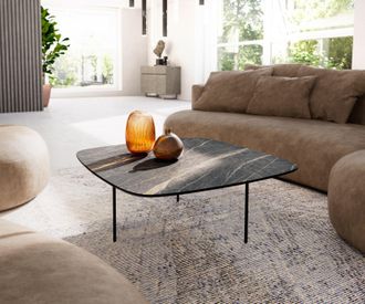 DELIFE Couchtisch Edge Boot 90x90 cm Keramik Laminam Noir Desir Braun Trive Metall Schwarz, Couchtische