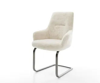 DELIFE Freischwinger Zelia-Flex mit Armlehnen Pl&uuml;sch Creme-Wei&szlig; Freischwinger flach Graphit Taschenfederkern, Esszimmerst&uuml;hle