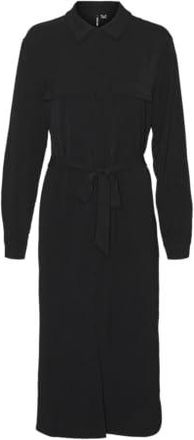 Vero Moda Vmalva Robe molletonnée L/S WVN GA, Noir, M Femme