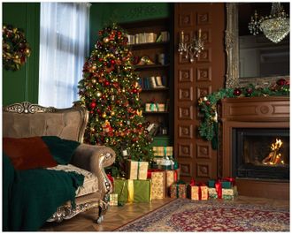 Wallario Poster - Weihnachtszauber im Wohnzimmer in Premiumqualit&auml;t, Gr&ouml;&szlig;e: 40 x 50 cm