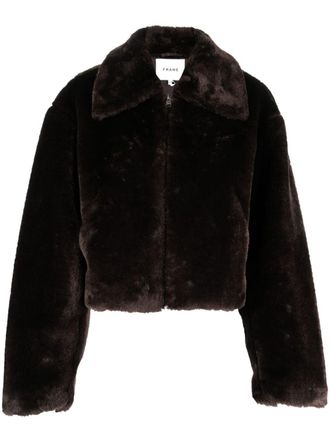 Frame Denim veste en fourrure artificielle &agrave; coupe crop - Marron