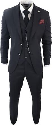 TruClothing Costume Homme Classique 3 Pièces avec Chaîne de Poche Coupe Ajustée Style Vintage Parfait pour Mariage - Noir 52