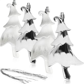 Com-Four 4X Christbaumanhänger Tannenbaum - Christbaumschmuck zum Anhängen - Weihnachtsbaum-Anhänger in Tannenbaum-Form - bruchfest (4 Stück - silberfarben)