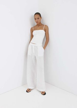 Mango Pantalon wide leg en lin blanc - Femme - XS - MANGO
