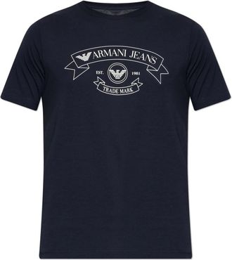 Emporio Armani Homme, Tops, Bleu, Taille: XL T-shirt en jersey avec imprim&eacute;