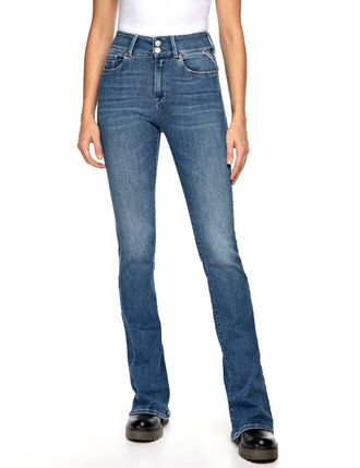 Replay Damen Newluz Flare Jeans, 009 Medium Blue, 32W / 34L EU